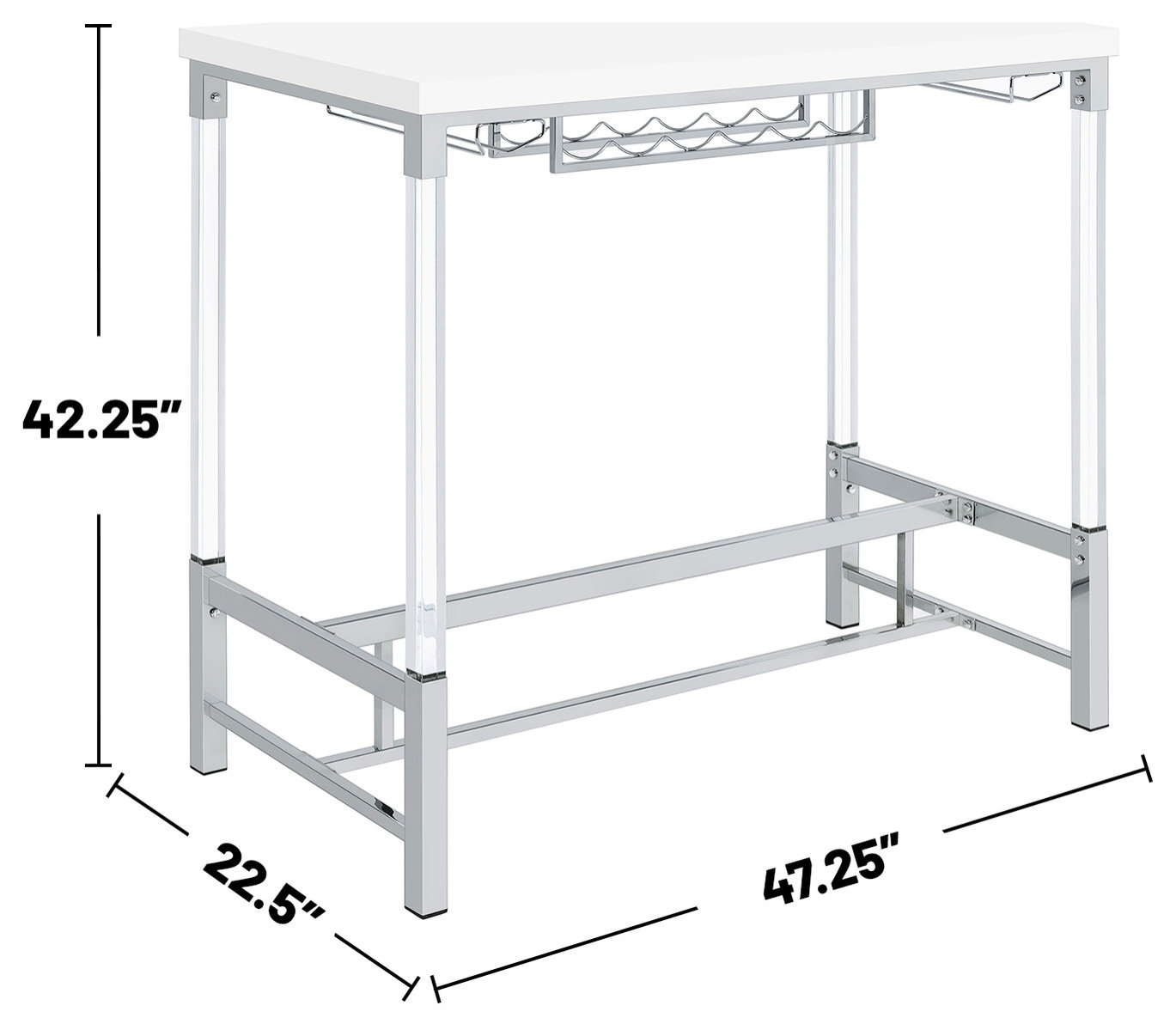 Rectangular Pub Height Bar Table With Storage, High Gloss White and ...