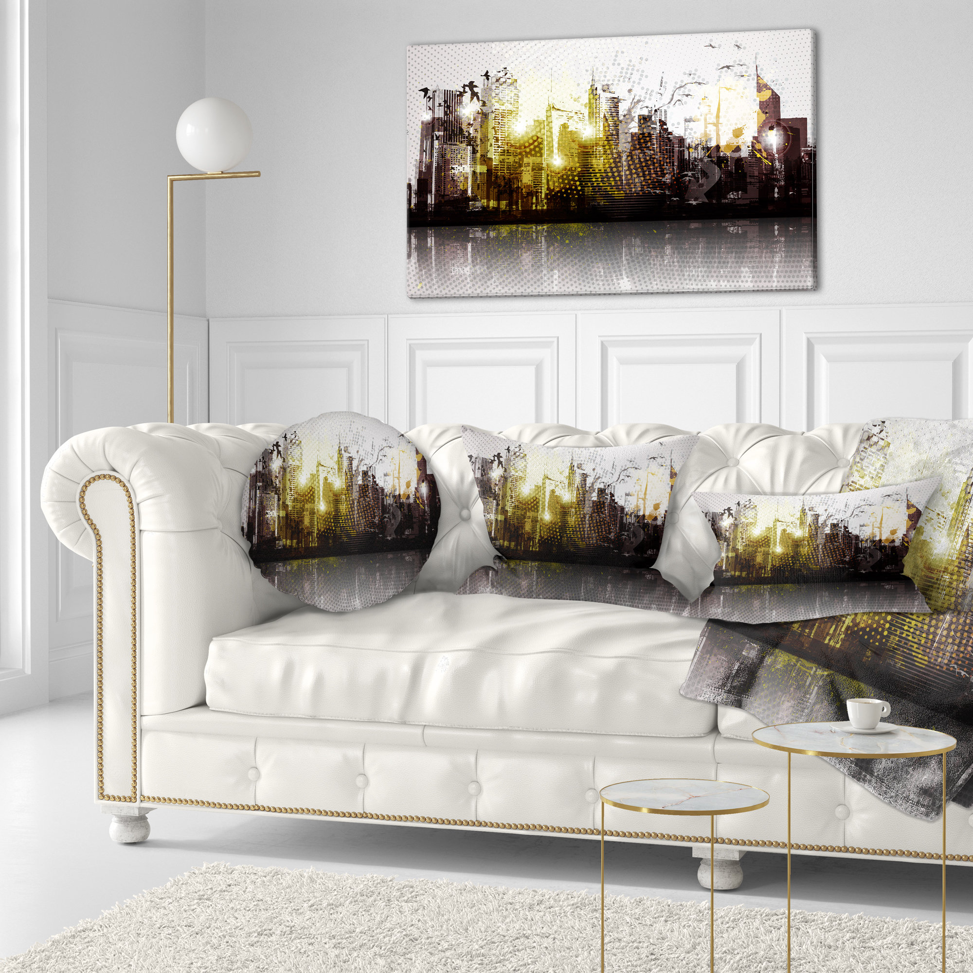 Grunge City Panorama Cityscape Throw Pillow, 12"x20" - Contemporary ...