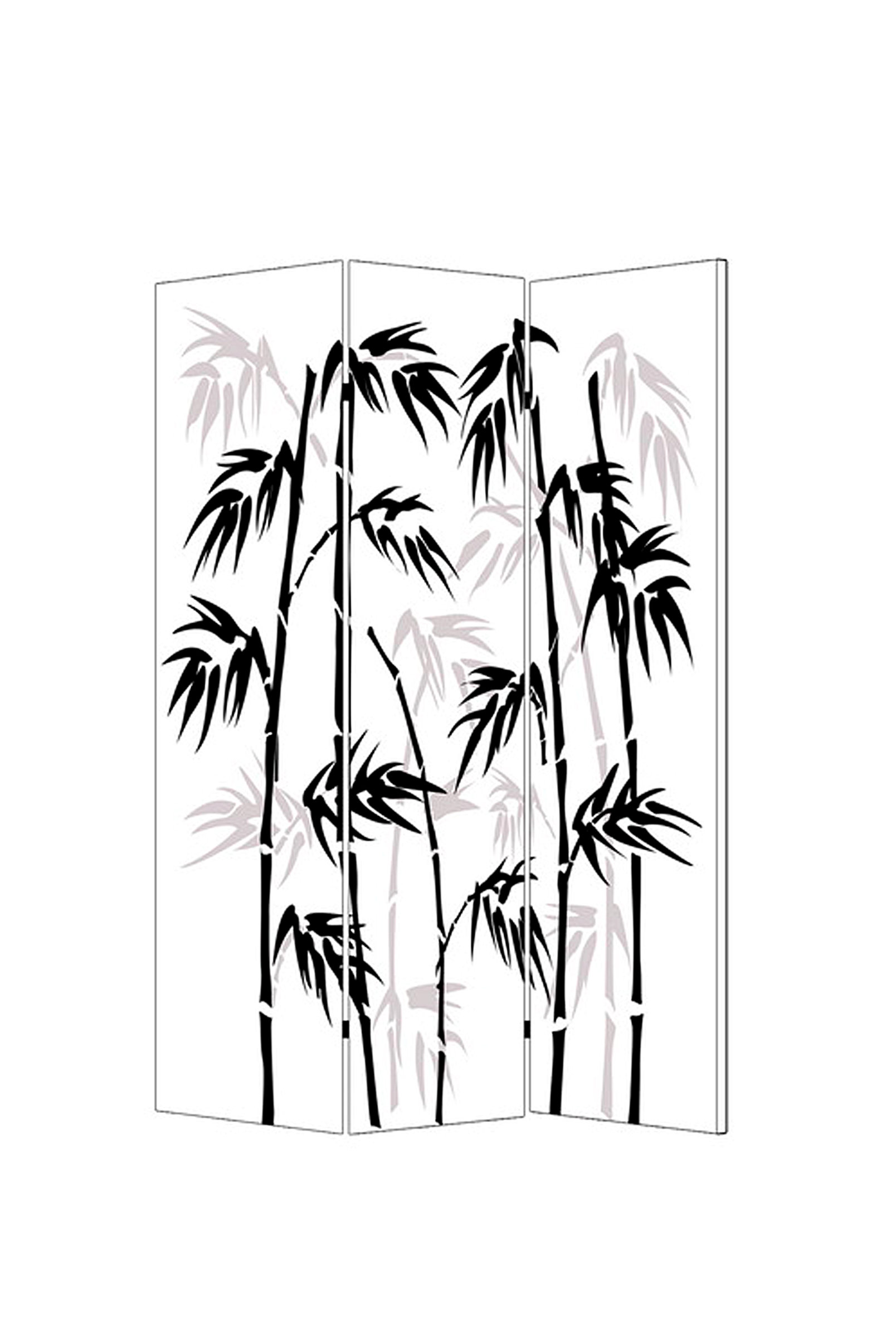 Benzara BM26524 3 Panel Foldable Canvas Bamboo Leaf Print Screen, Black ...