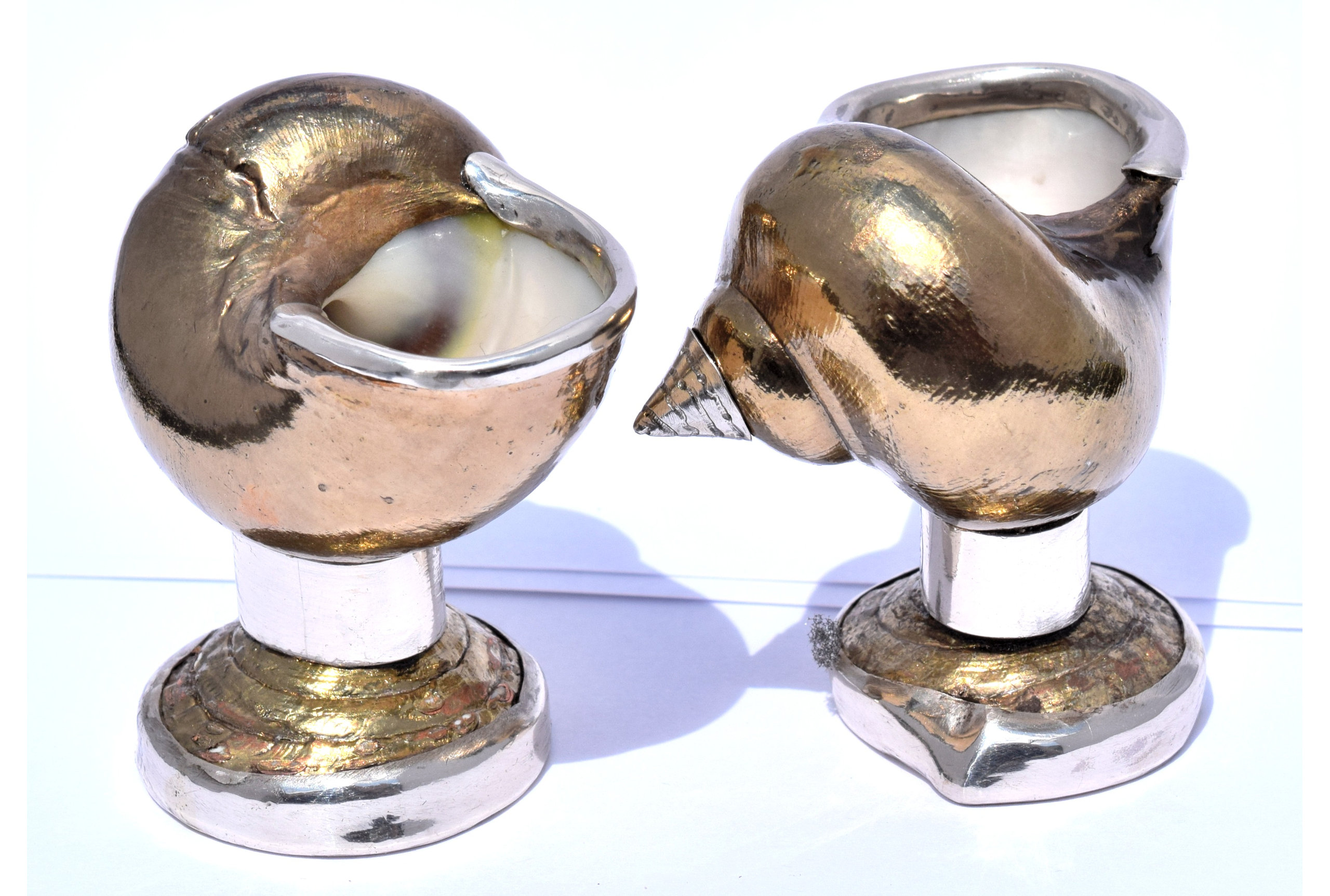 Pair of Gold Plated Shell Salt Cellars with Sterling Silver Trim ...
