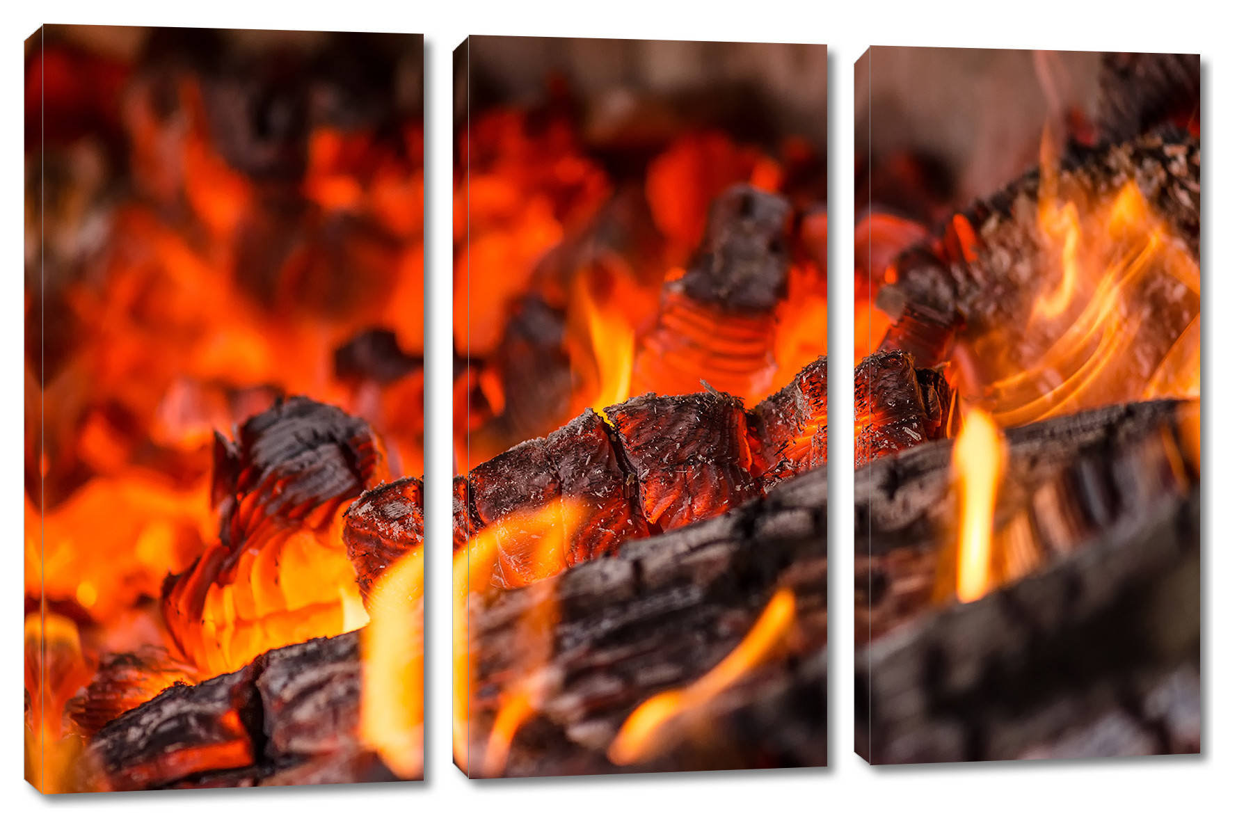 Wood Burning, Red Fire Canvas Print Wall Art, 3 Panel Split, Triptych ...