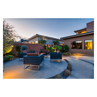 Curvilinear Pool with Rime Flow Spa and Copper Fire Urn - Patio - Las ...