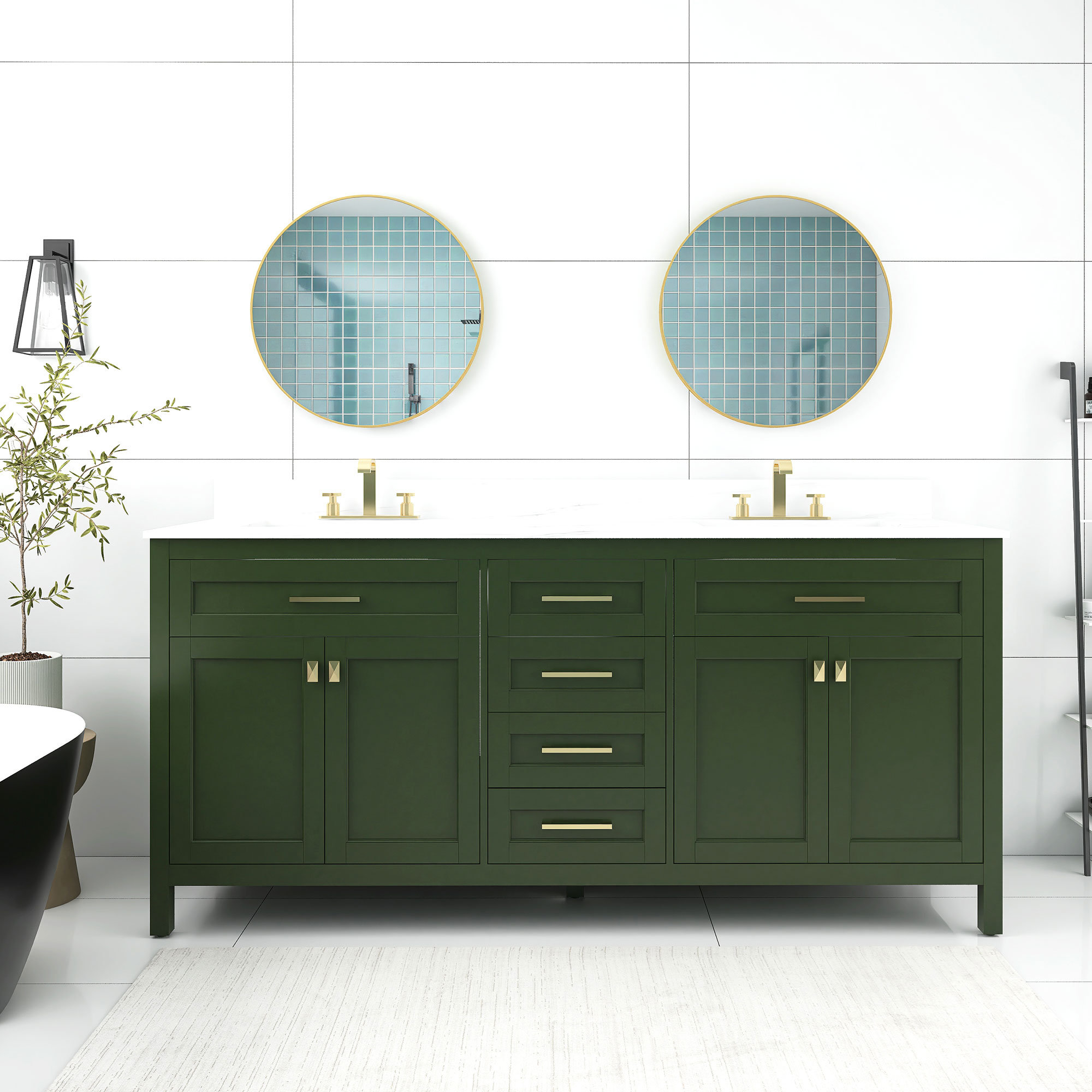 Plywood Freestanding Bath Vanity Set, Drawer and Ceramic Sink, 72 Inch ...
