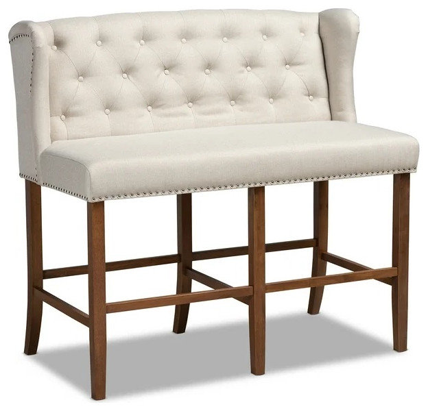 Modern Fabric Upholstered Walnut Bar Stool Bench with Button Tufting ...