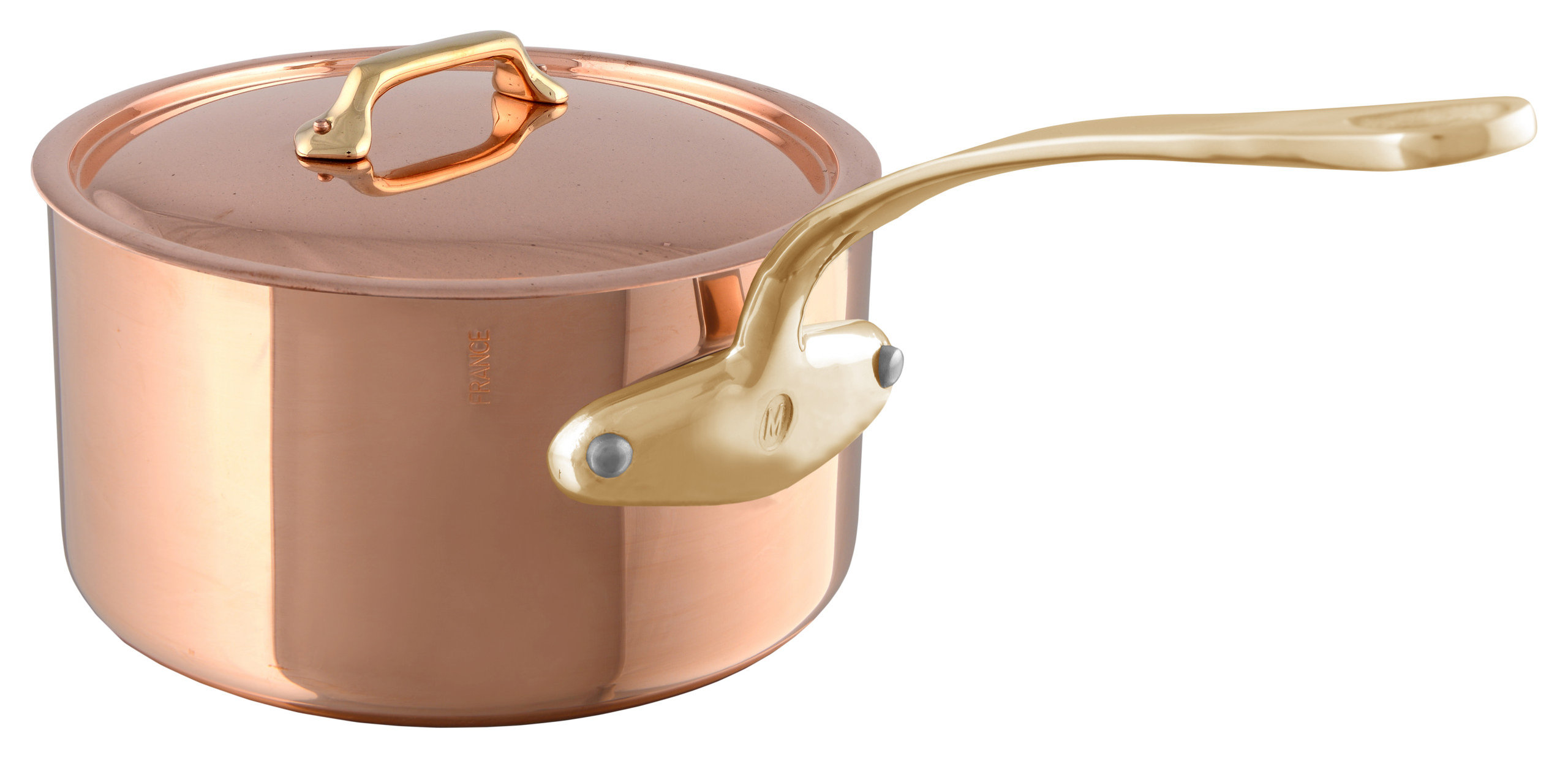 Mauviel M'200 B 2mm Copper Sauce Pan With Lid & Brass Handles, 2.6-qt ...