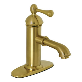 Vintage Brushed Brass Bathroom Faucet with Single Lever Handle and ...