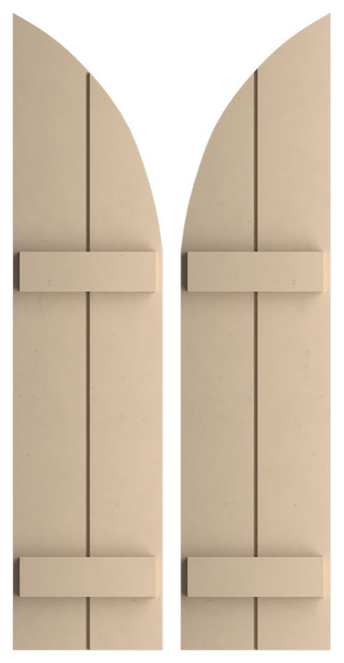 11"Wx24"H Hand Hewn Joined BnB Elliptical Top Faux Wood Shutters, 11"W ...