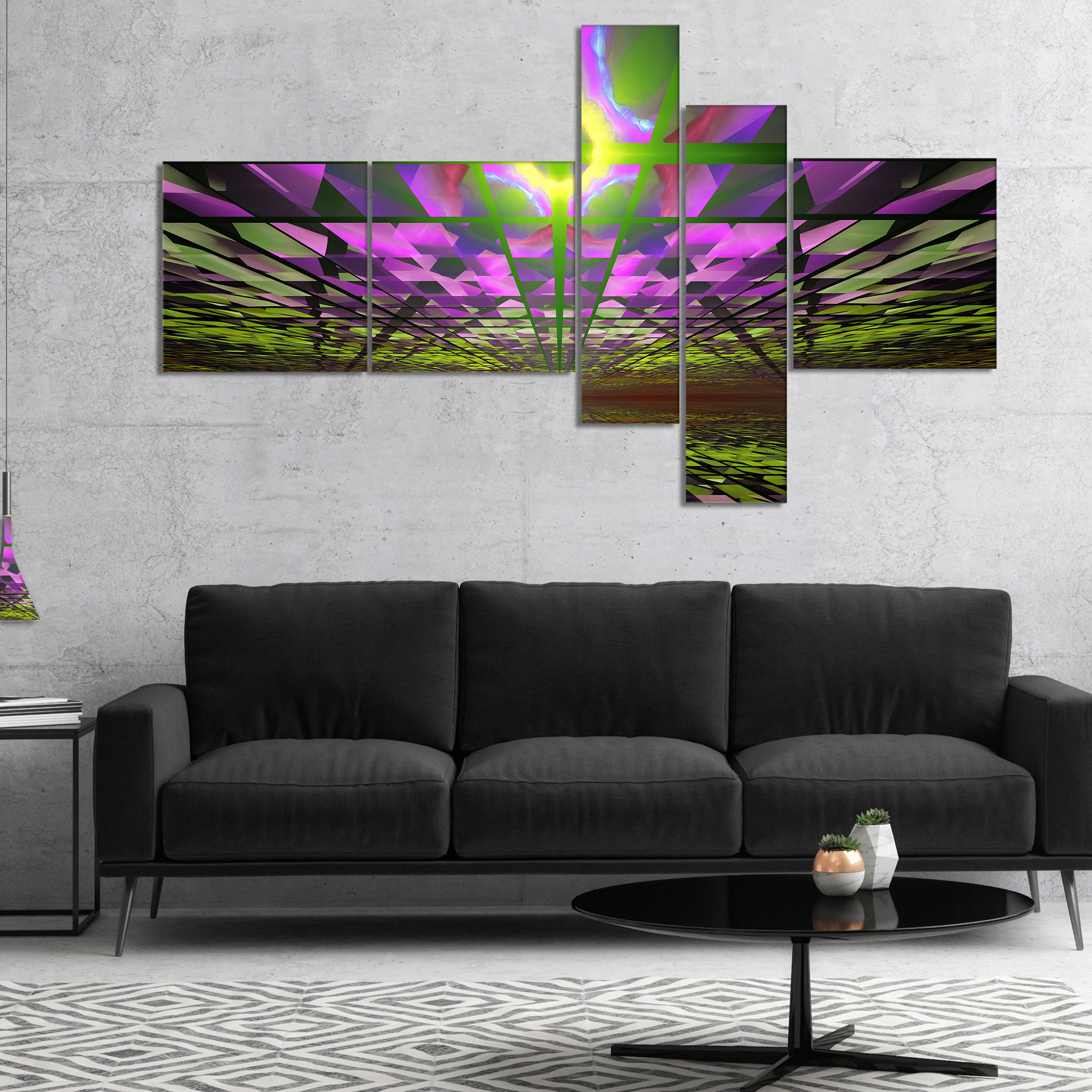 Fractal Cosmic Apocalypse, Multipanel Abstract Art on Canvas, 60"x32 ...