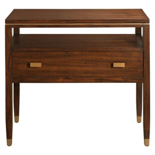 Side Table Port Eliot Open Cubby Shelf 1-Drawer Mahogany Copper Sleek ...