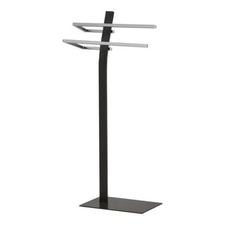 Lembo Freestanding Bathroom Towel Rack With Two Bars, Black, Chrome ...