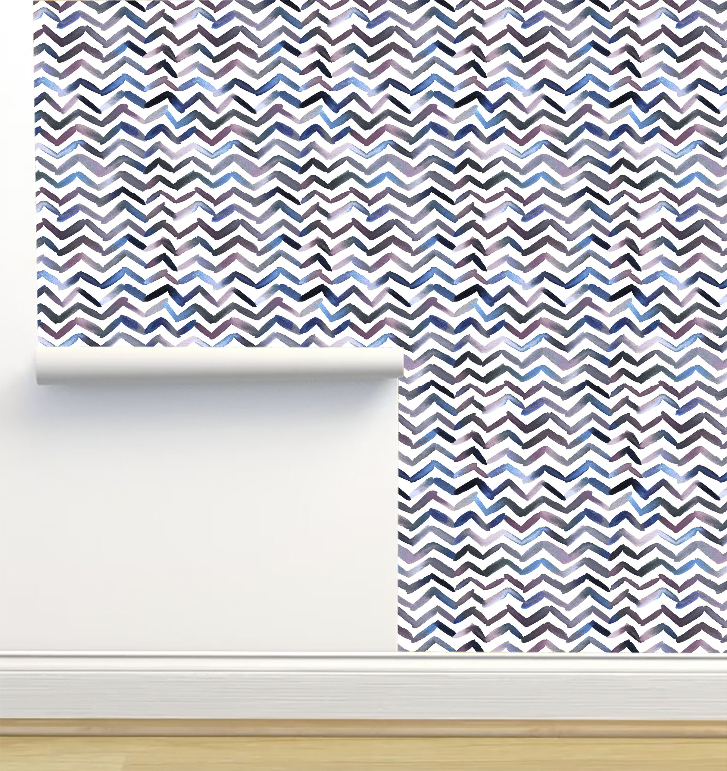Blue Chevron Stripes Wallpaper, Sample 12"x8" - Contemporary ...
