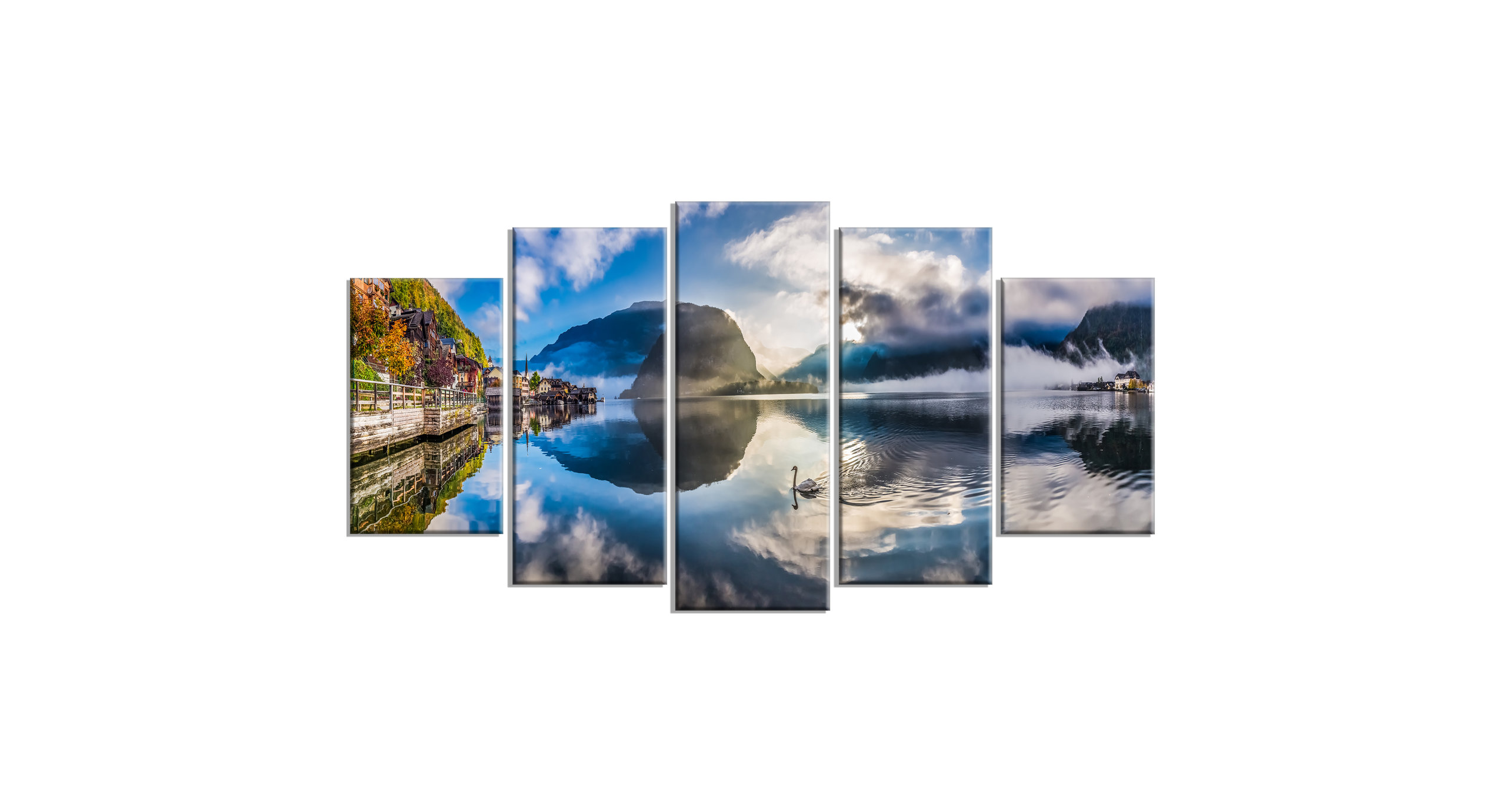 "Foggy Alpine Village Panorama" Metal Wall Art, 60"x32" - Rustic ...