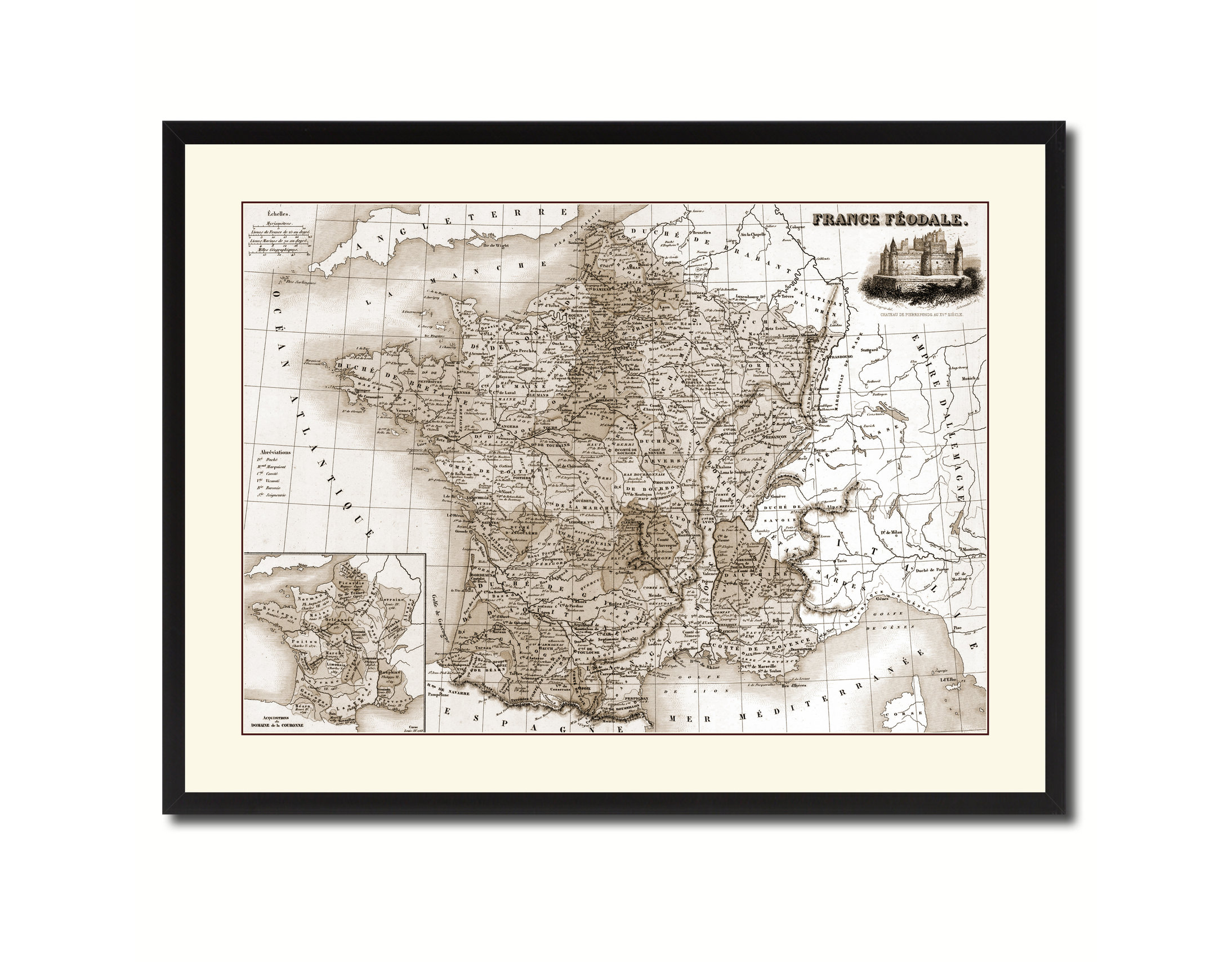 Medieval France Crusades Vintage Sepia Map Canvas Print, 28"x37 ...