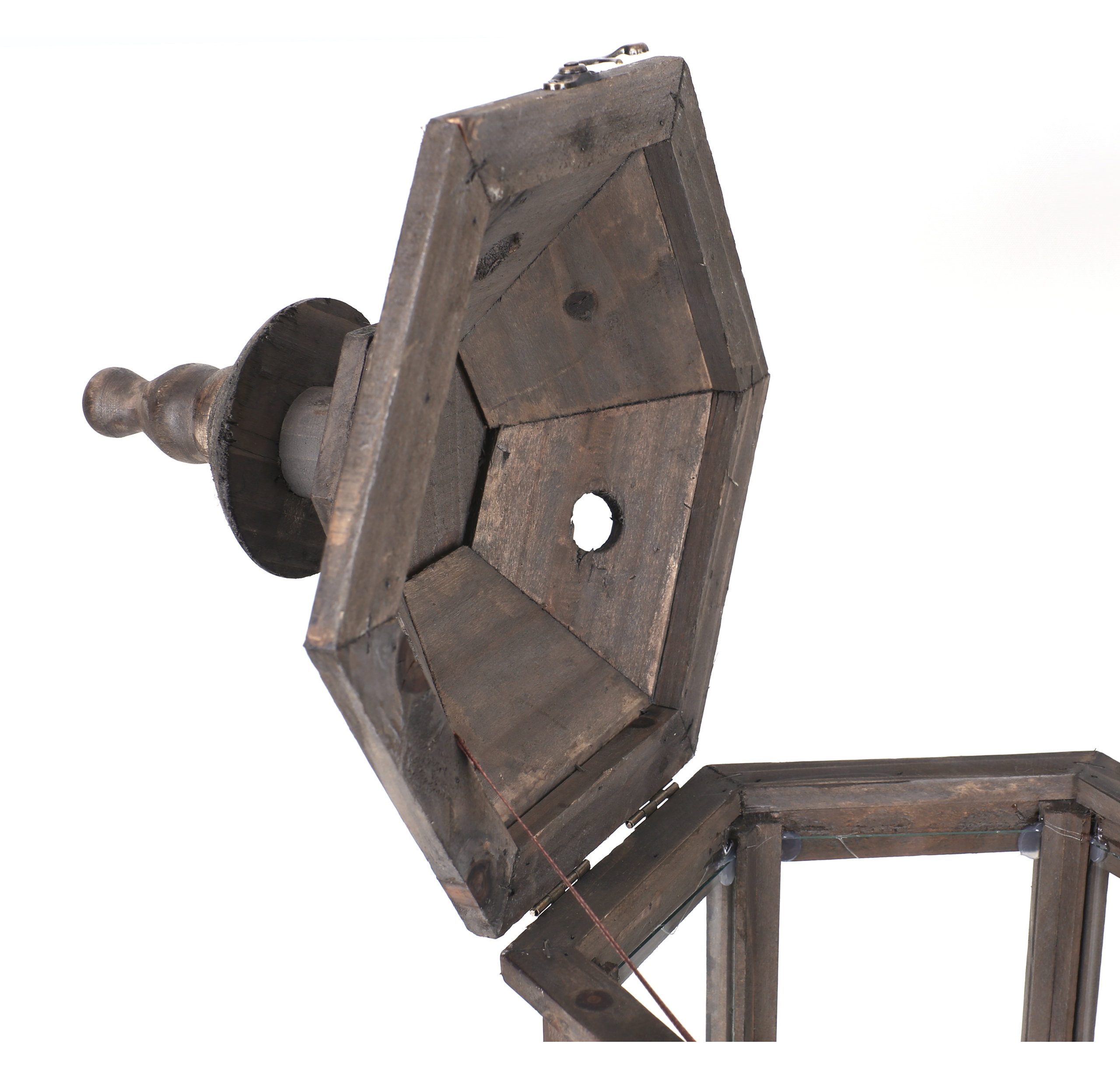 15x31" Oversized Wooden Candle Lantern Polygon Temple Brown - Asian ...