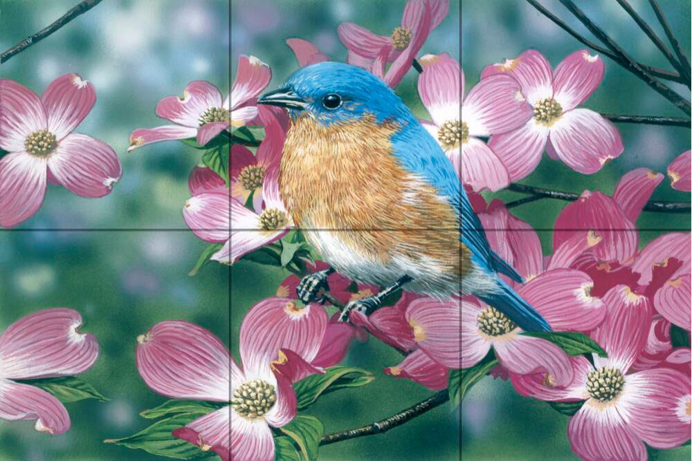 Tile Mural Kitchen Backsplash Bluebird/Pink Dogwood by William ...