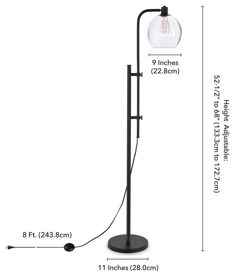 Antho Height-Adjustable Floor Lamp with Glass Shade in Blackened Bronze ...