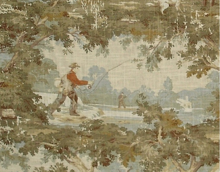 Fishing Toile Fabric Duck Hunting Vintage Look, Standard Cut - Rustic ...
