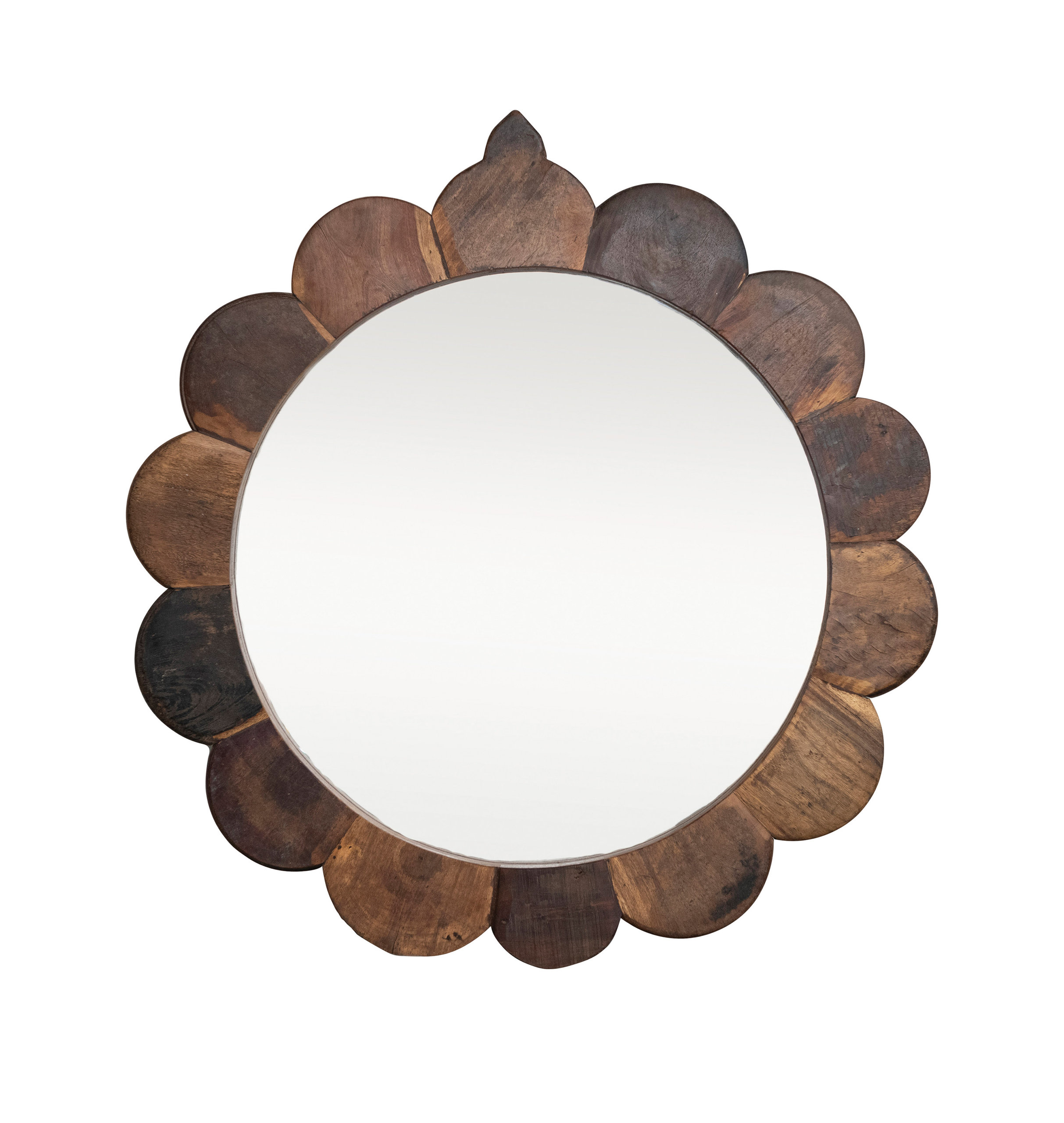 35 Inches Round Vintage Reclaimed Wood Framed Scalloped Wall Mirror ...
