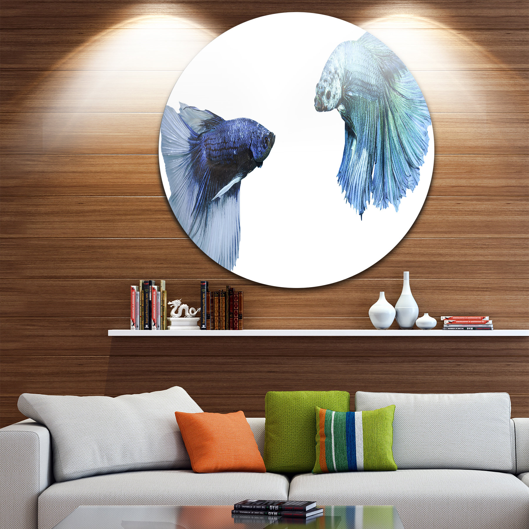 Fighting Fish, Digital Art Animal Large Disc Metal Wall Art, Disc of 23 ...