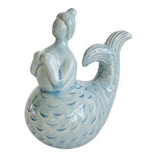 Ceramic 8" Mermaid Figurine, Green - Beach Style - Decorative Objects ...