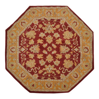 Hand Tufted Wool Area Rug Oriental Red Gold, [Octagon] 8'x8 ...