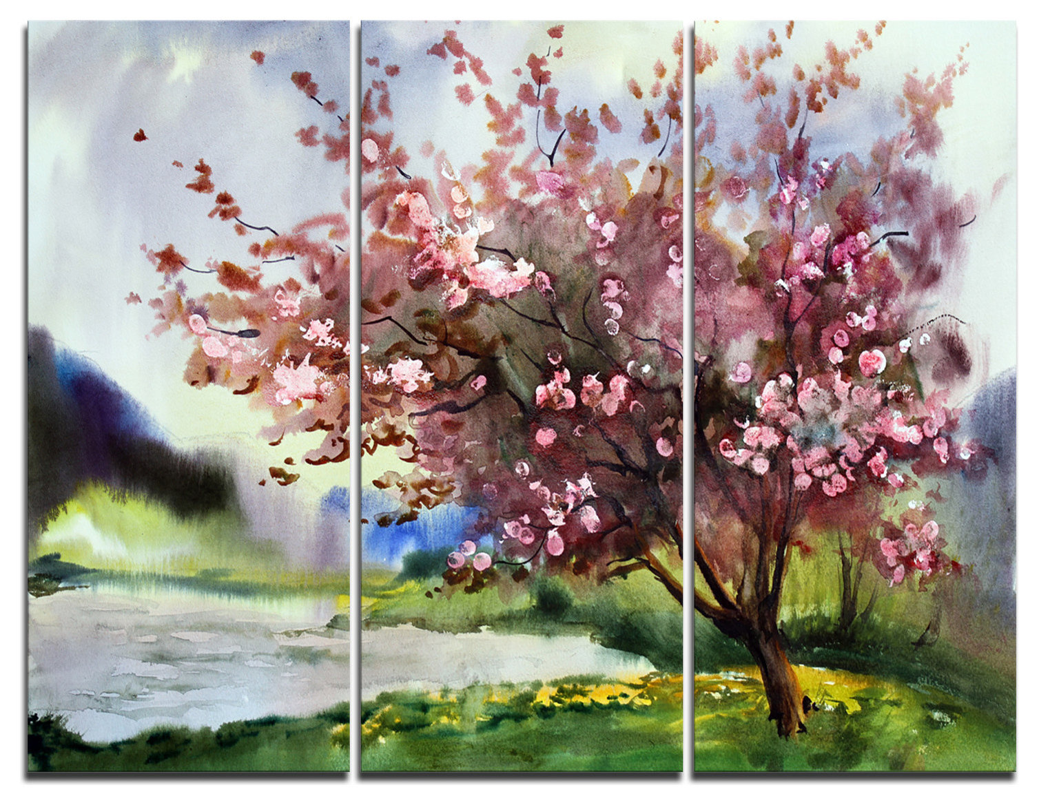 "Tree With Spring Flowers" Floral Canvas Print, 36"x28" 3 Panel ...