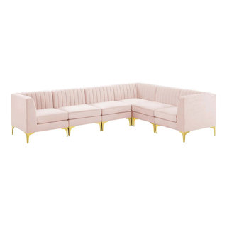 Paul Pink Channel Tufted Performance Velvet 6-Piece Sectional Sofa ...