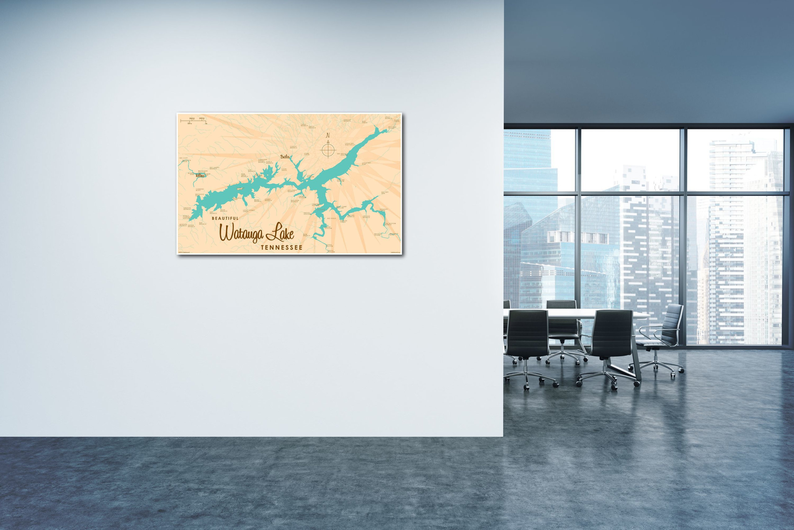 Lakebound Watauga Lake Tennessee Map Art Print, 30"x45" - Contemporary ...