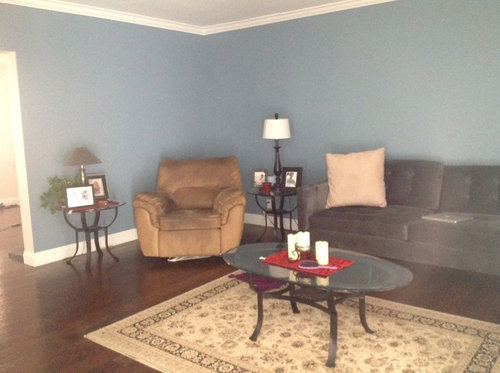 What color furniture should I use for this two tone blue room?