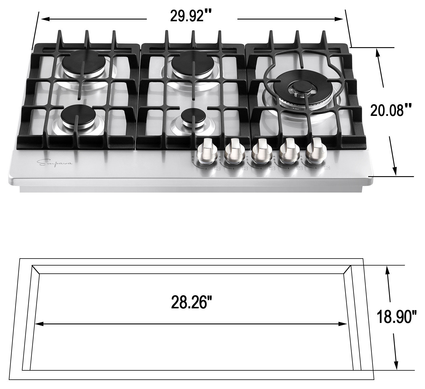 30-in Built-in Gas Cooktop with 5 Sealed Burners - LPG Convertible in ...