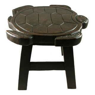 Coastal Sea Turtle Child Bath Dark Brown Carved Wood Kitchen Bath Step ...