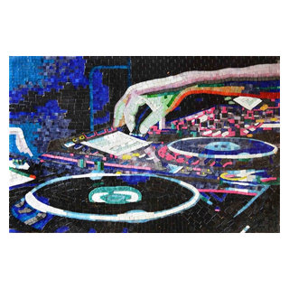 Turntables Glass Mosaic Art Handmade, 53" x 35" - Contemporary - Tile ...