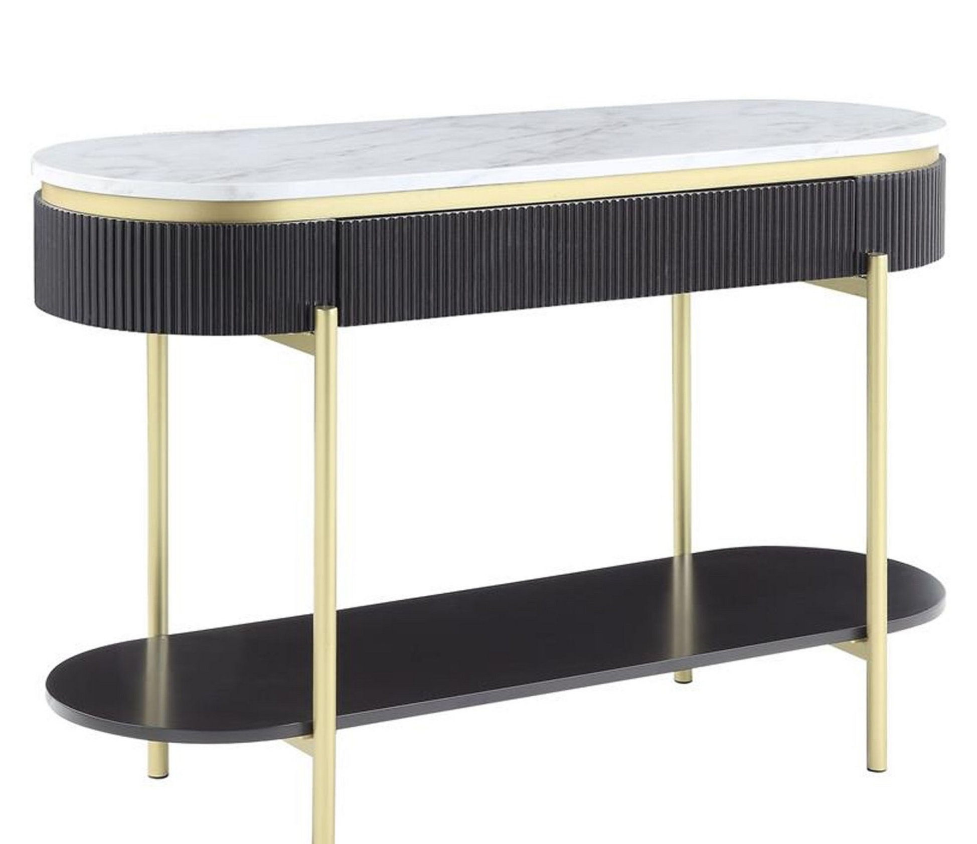 Ville 48" Oblong Sofa Console Table, White Faux Marble Top, Reeded Edge ...