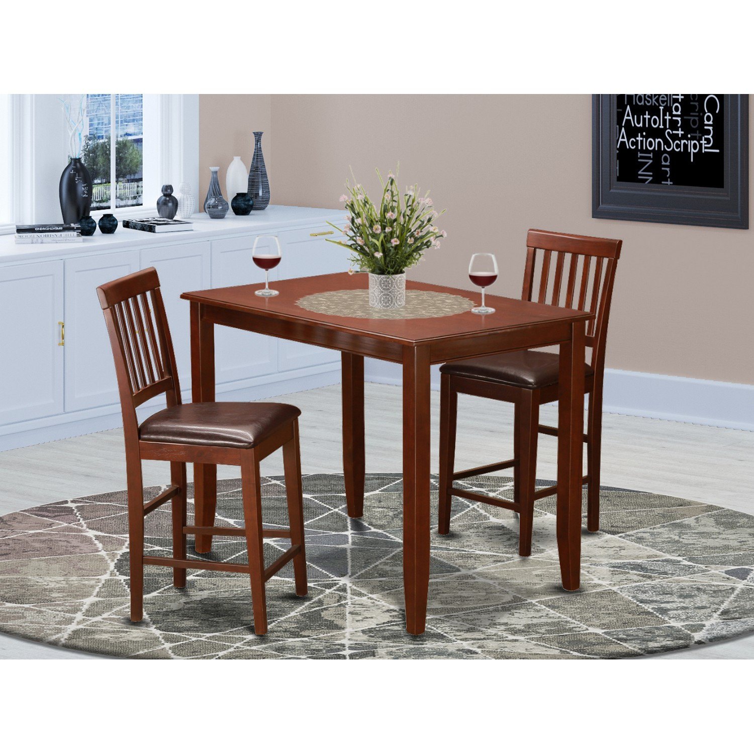 3 Pc Counter Height Dining Set -Counter Height Table And 2 Kitchen ...