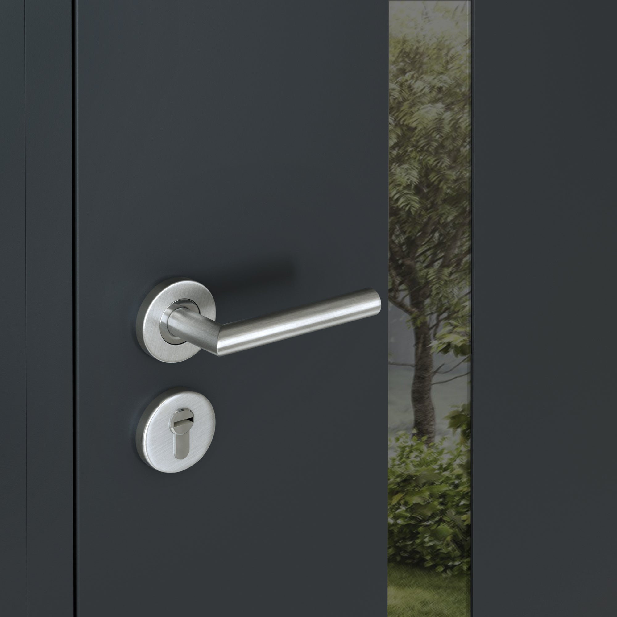 Front Exterior Prehung Steel Door Cynex 6777 Grey Stainless Inserts ...