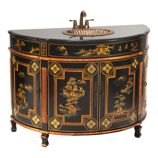 Black Lacquer Large Round Vanity Landscape - Asian - Bathroom Vanities ...