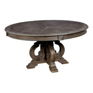 Rustic Dining Table, Scrolled Accented Base With Spacious Round Top ...