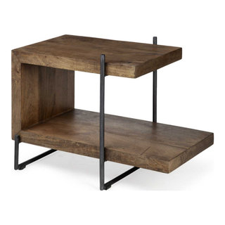 HomeRoots Medium Brown Wood U Shaped Side Table With Extended Storage ...