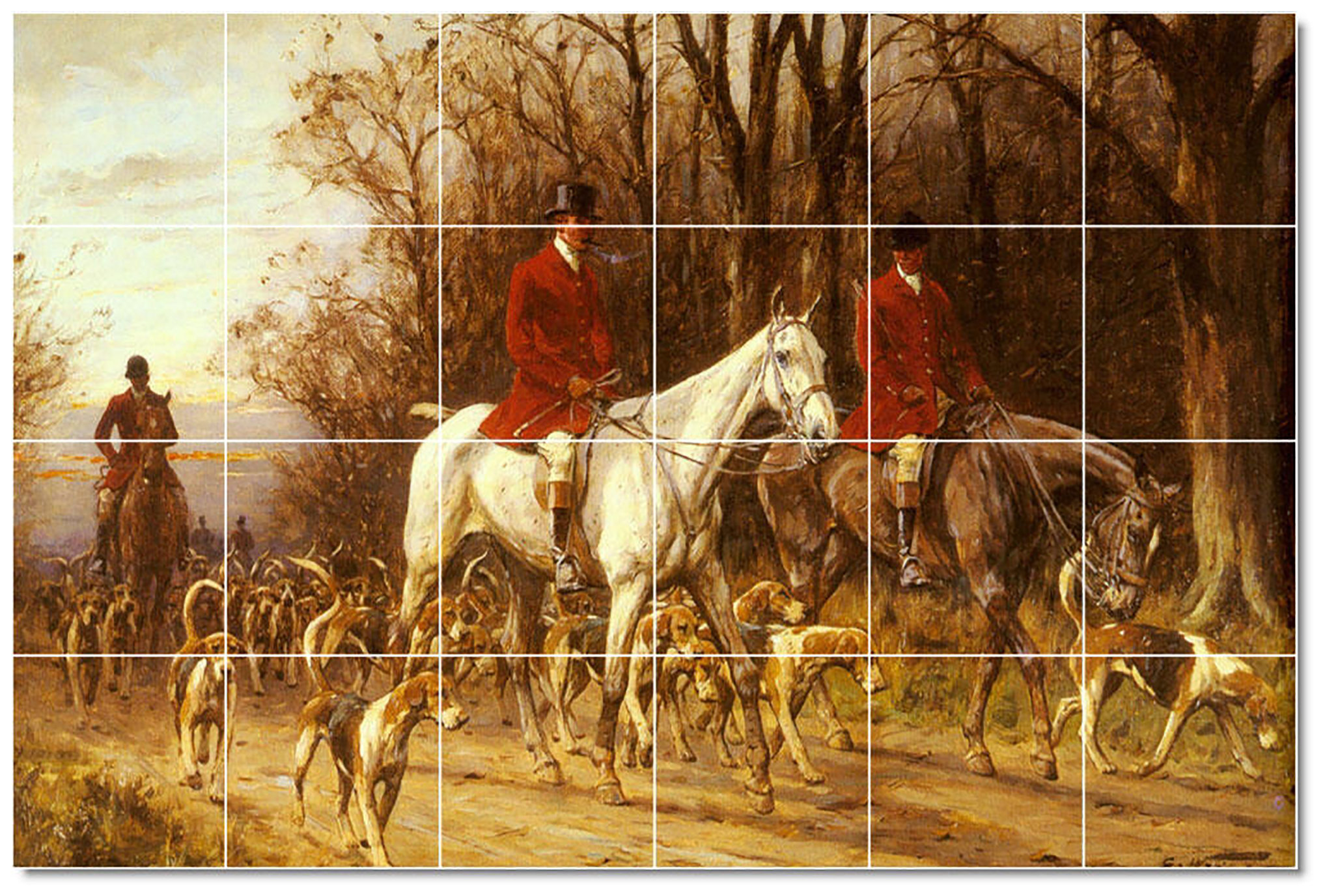 George Wright Horses Painting Ceramic Tile Mural #24, 48" Wide x 32 ...