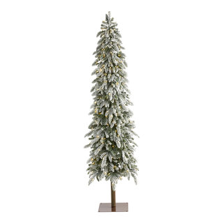 7.5' Flocked Washington Alpine Xmas Faux Tree W/White Lights & Bendable ...