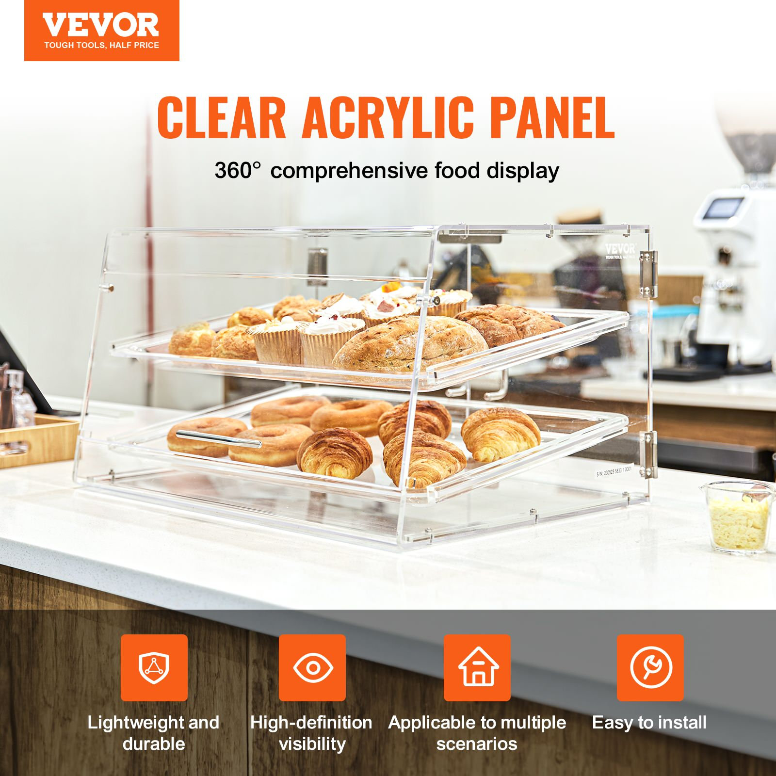 VEVOR 2-Tier Acrylic Bakery Display Case Countertop Donut Pastry Case ...