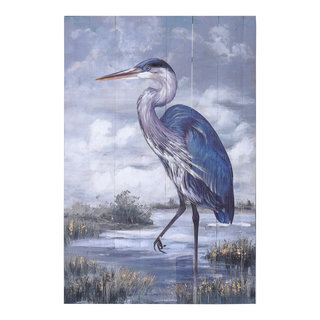 Ogling Egret Ocean Bird Wooden Wall Art, 24"Wx35"H1"D - Beach Style ...