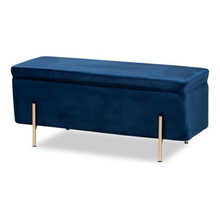 Rockwell Navy Blue Velvet Fabric Upholstered and Gold Finish Metal ...