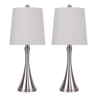 20" Brushed Nickel Table Lamps With Flared Base & Natural Linen Shades ...