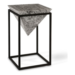 Inverted Pyramid Side Table, Gray Stone, Wood/Metal, Black, Large ...