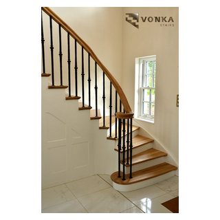 Cut stringer staircase with under stair storage - Contemporary ...