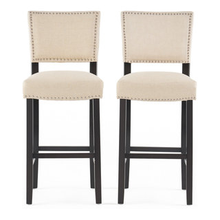William Contemporary Linen Barstools, Set of 2 - Transitional - Bar ...