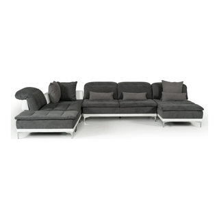 Layal Modern Gray Fabric & White Leather U Shaped Sectional Sofa ...