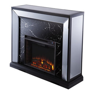 Bowery Hill Trandling Mirrored Faux Marble Wood Fireplace in Black ...