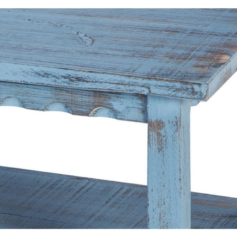 Distressed Blue Farmhouse Coffee Table with Rectangular Top and Lower ...